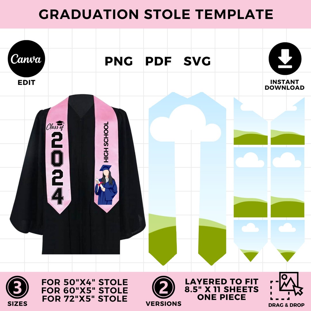 Graduation Stole Template | Grad Sash Design Editable in Canva | Svg ...