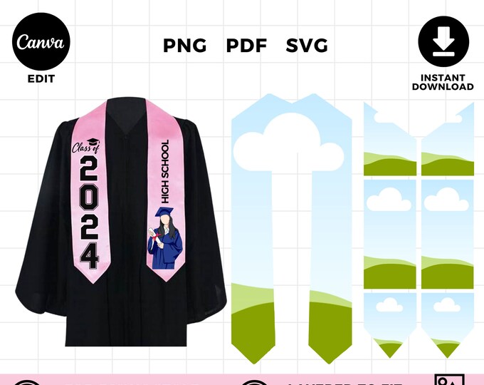 Graduation Stole Template | Grad Sash Design Editable in Canva | Svg ...