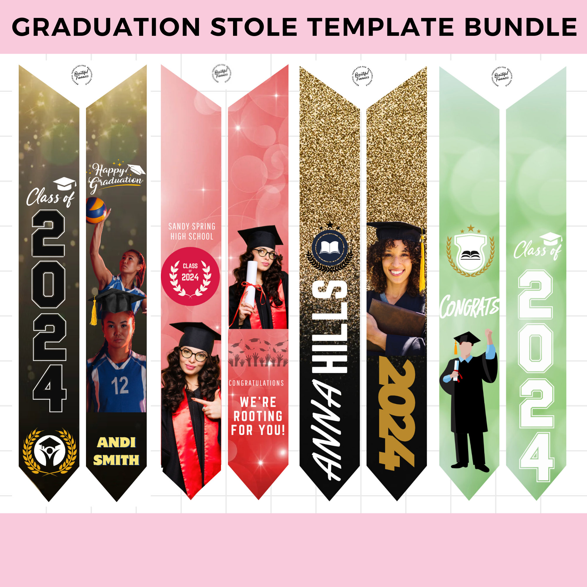 Graduation Stole Template Bundle Grad Sash Design Editable in Canva Svg ...