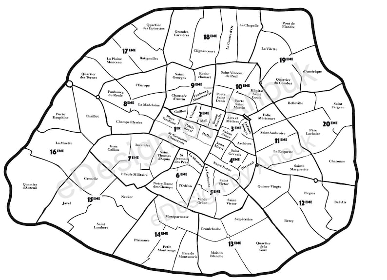 Map of Paris Districts and Neighborhoods - Etsy Australia