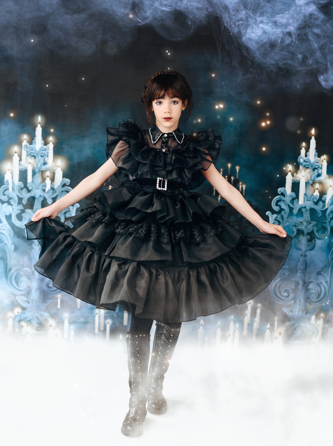 WEDNESDAY COSTUME Black Tulle Dress Gothic Party Dress Wednesday Dark ...