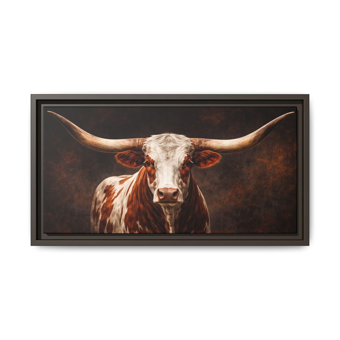 Longhorn Bull Portrait Matte Canvas Framed Wall Art | Rustic Ranch ...