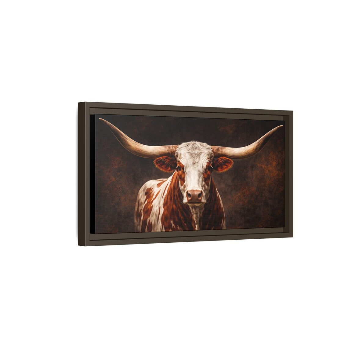 Longhorn Bull Portrait Matte Canvas Framed Wall Art | Rustic Ranch ...