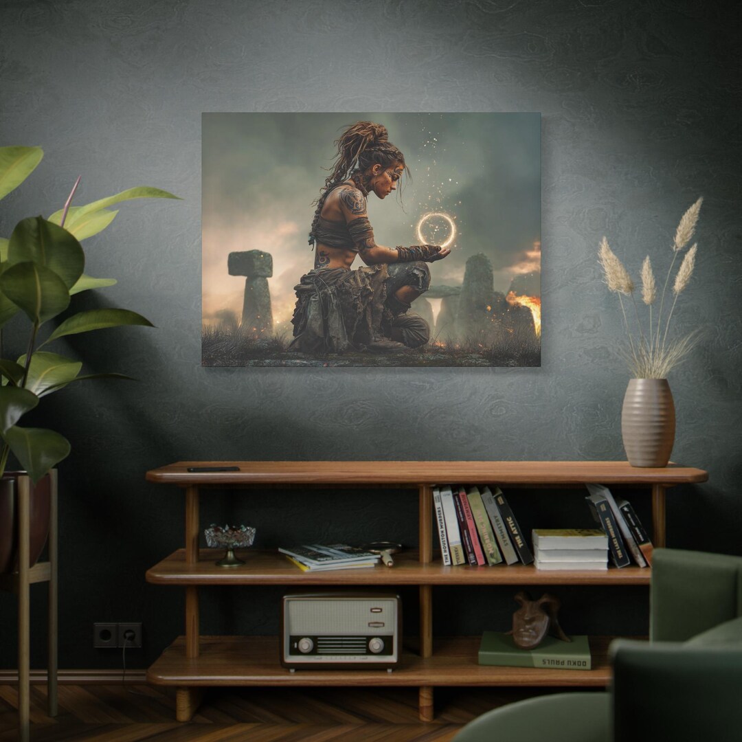 Celtic Warrior Woman Holding Magic Orb Canvas | Matte Stretched Wall ...