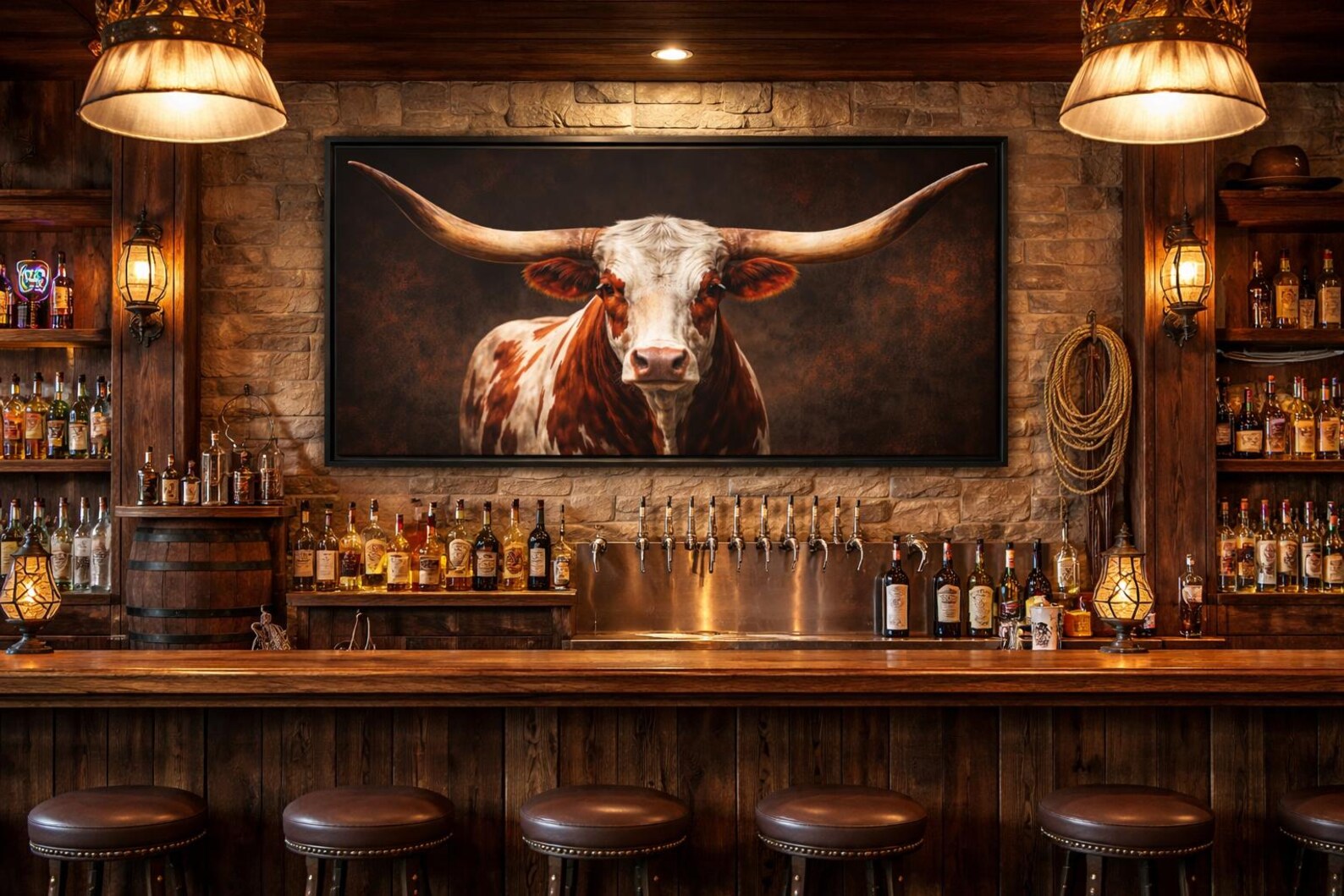 Longhorn Bull Portrait Matte Canvas Framed Wall Art | Rustic Ranch ...