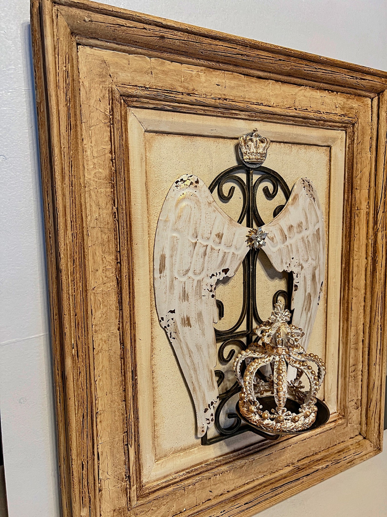 Framed Angel Wings Wall Decor Royal Crown Candle Holder Original - Etsy