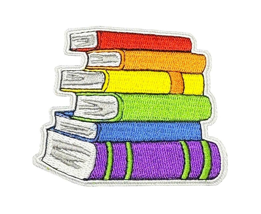 Iron-on Embroidered Patch - Rainbow Stack of Books - Etsy