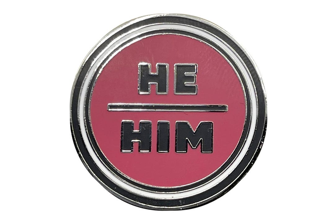 Metal Round Pronoun Lapel Pin He/him red Colour - Etsy