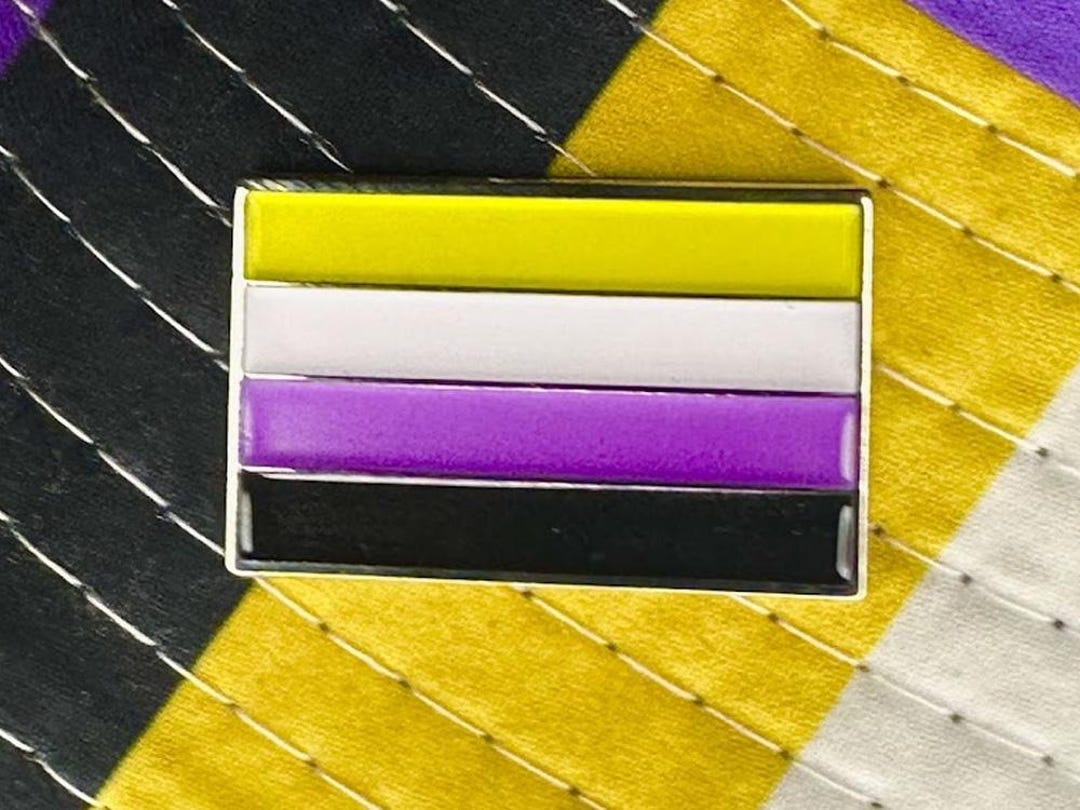 Bespoke Metal Ridged Non Binary Pride Rainbow Silver Metal Enamel Pin ...