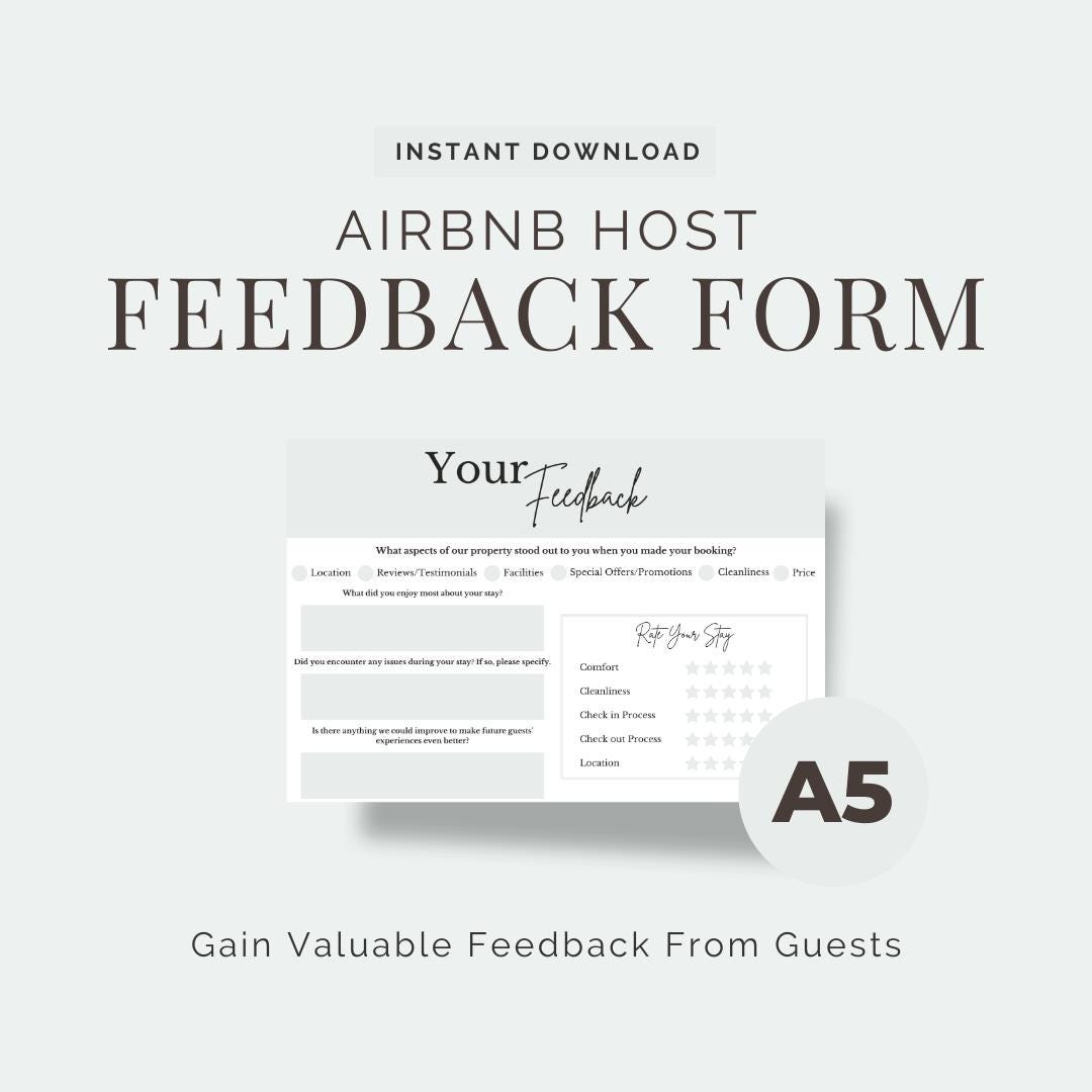 Airbnb Guest Feedback Form, Guest Experience Questionnaire, Host ...