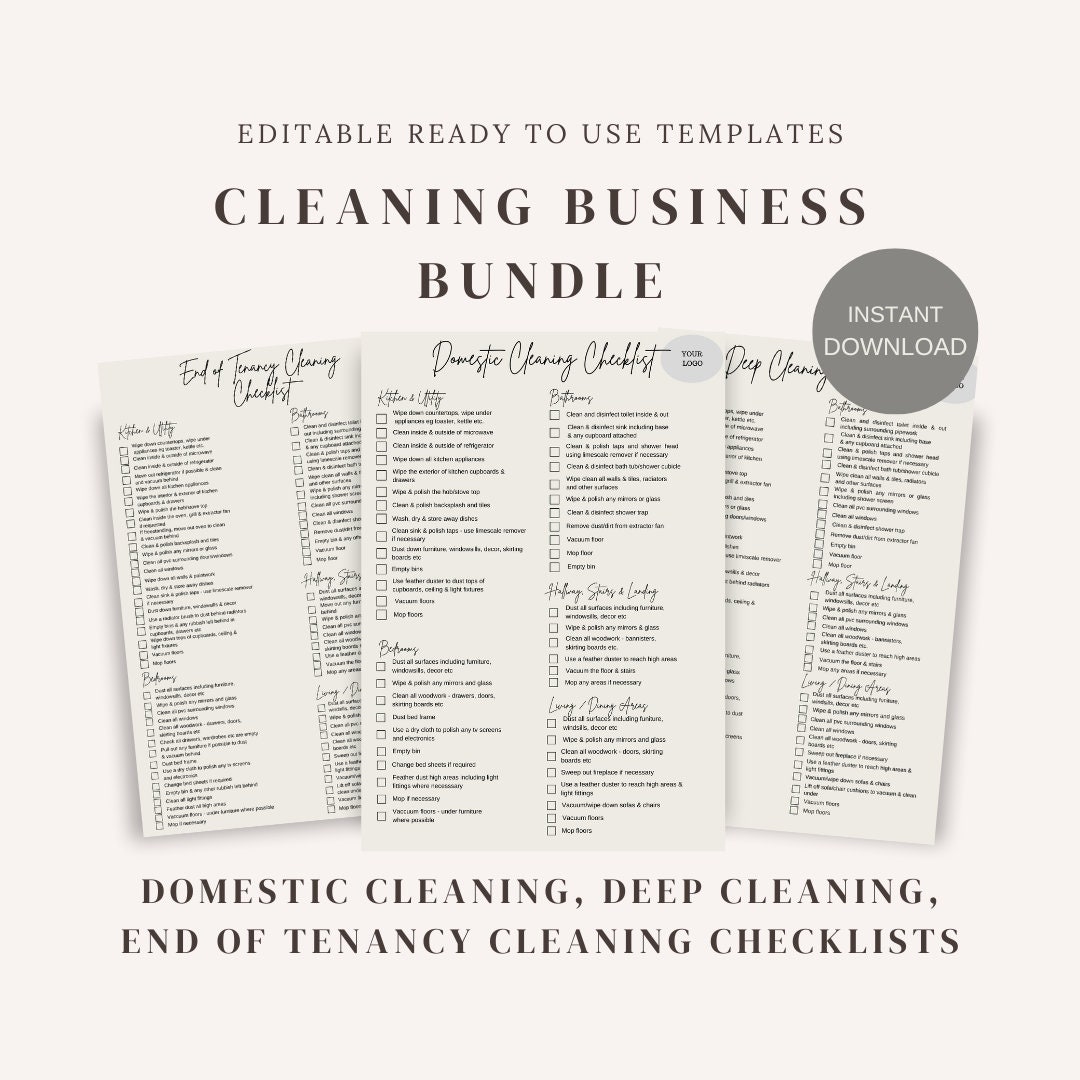 Cleaning Business Checklist Bundle, Domestic Cleaning Checklist, Deep ...