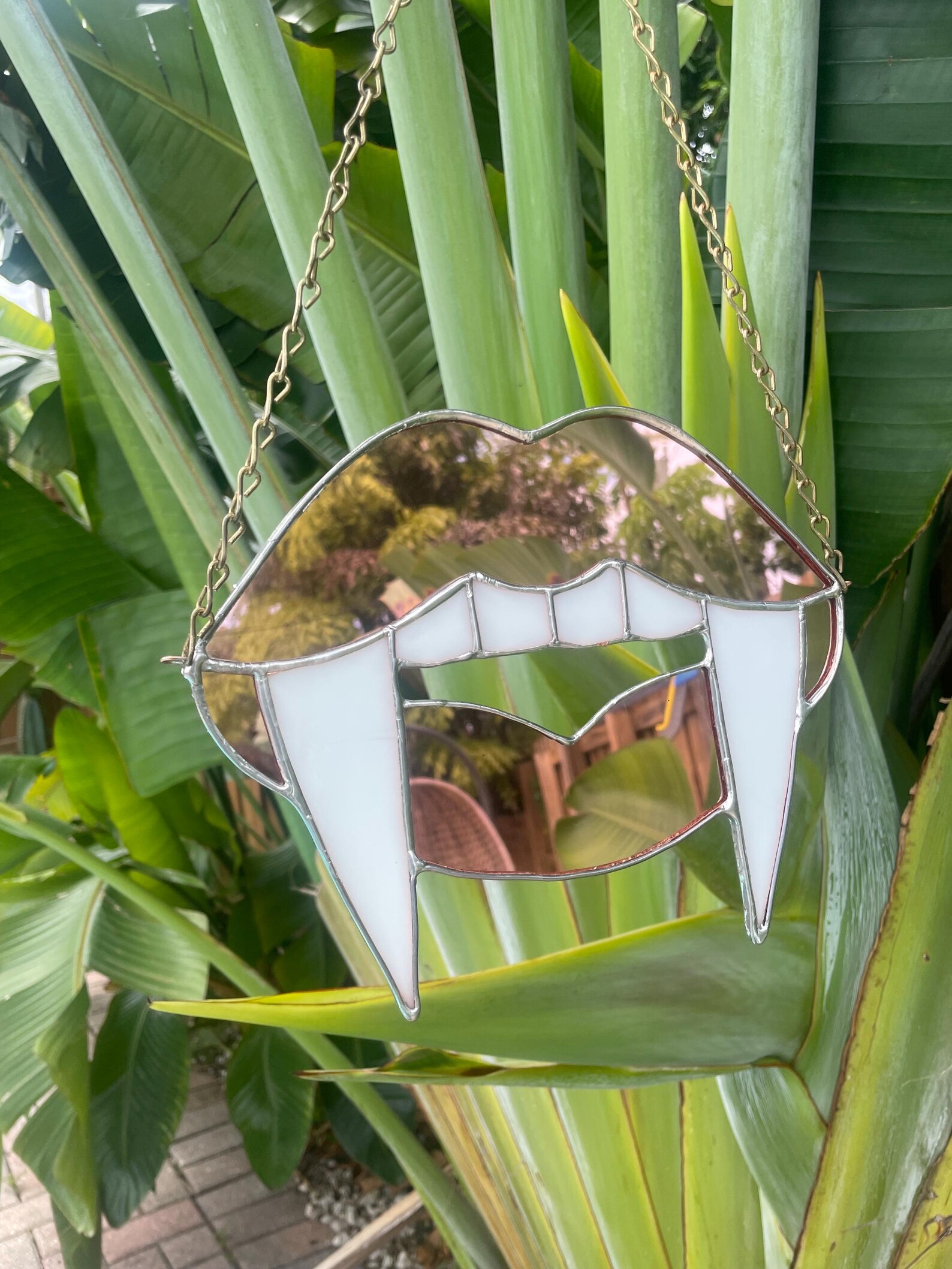 Stained Glass Vampire Lips, Halloween Stained Glass, Vintage Pink ...