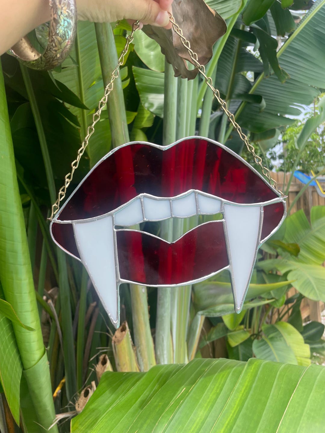 Stained Glass Vampire Lips, Halloween Stained Glass, Vintage Pink ...