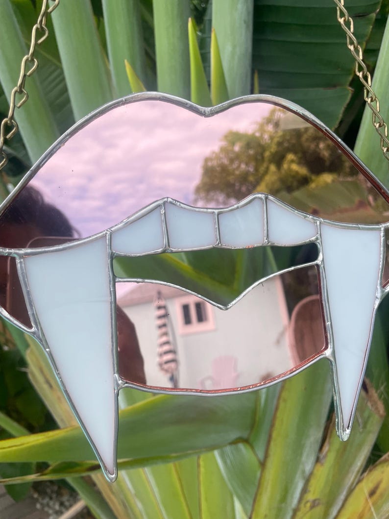 Stained Glass Vampire Lips, Halloween Stained Glass, Vintage Pink ...