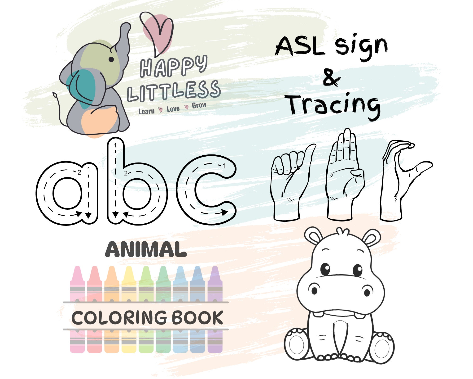 Abc + Sign Toddler Coloring Book, American Sign Language, Alphabet ...