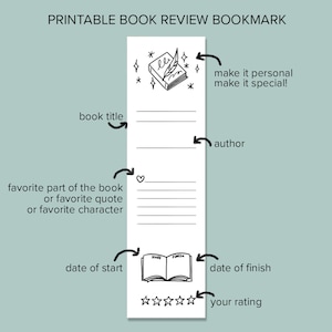 Printable Review Bookmark, Book Review Template, Digital Bookmark Svg ...