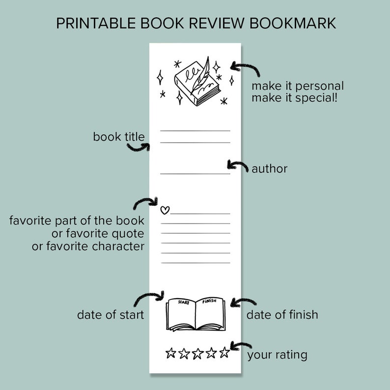 Printable Review Bookmark, Book Review Template, Digital Bookmark Svg ...