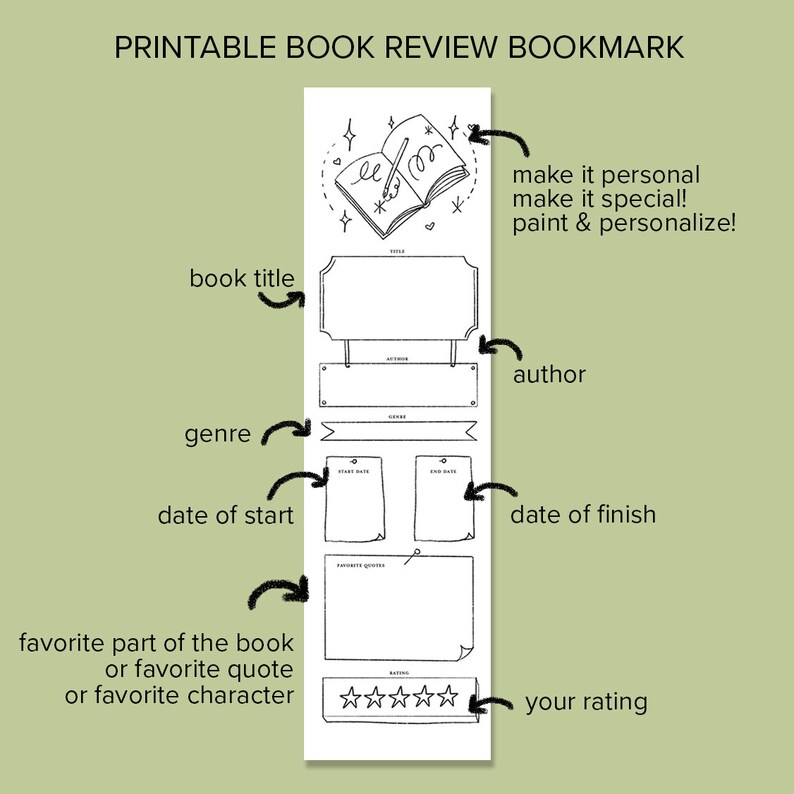 Printable Review Bookmark, Book Review Template, Digital Bookmark Svg ...