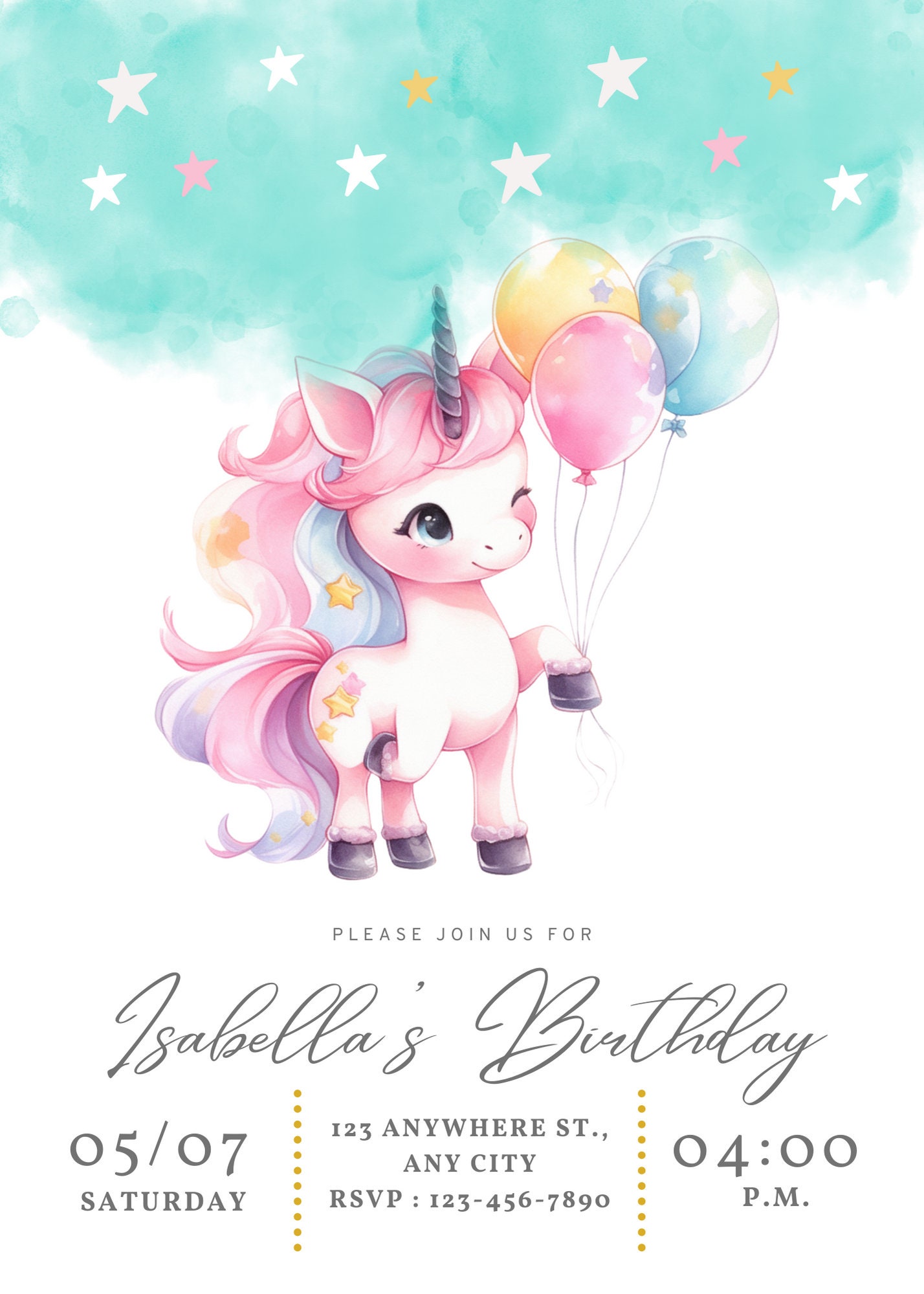 Unicorn Birthday Invitation, Unicorn Girls Birthday Party, Unicorn ...
