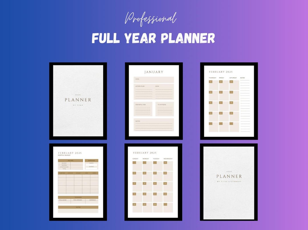 2025 Planner Template Professional Planner Full Year Planner Editable ...
