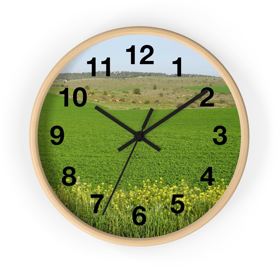 Numbered Wall Clock - Early Spring Green Field - Etsy