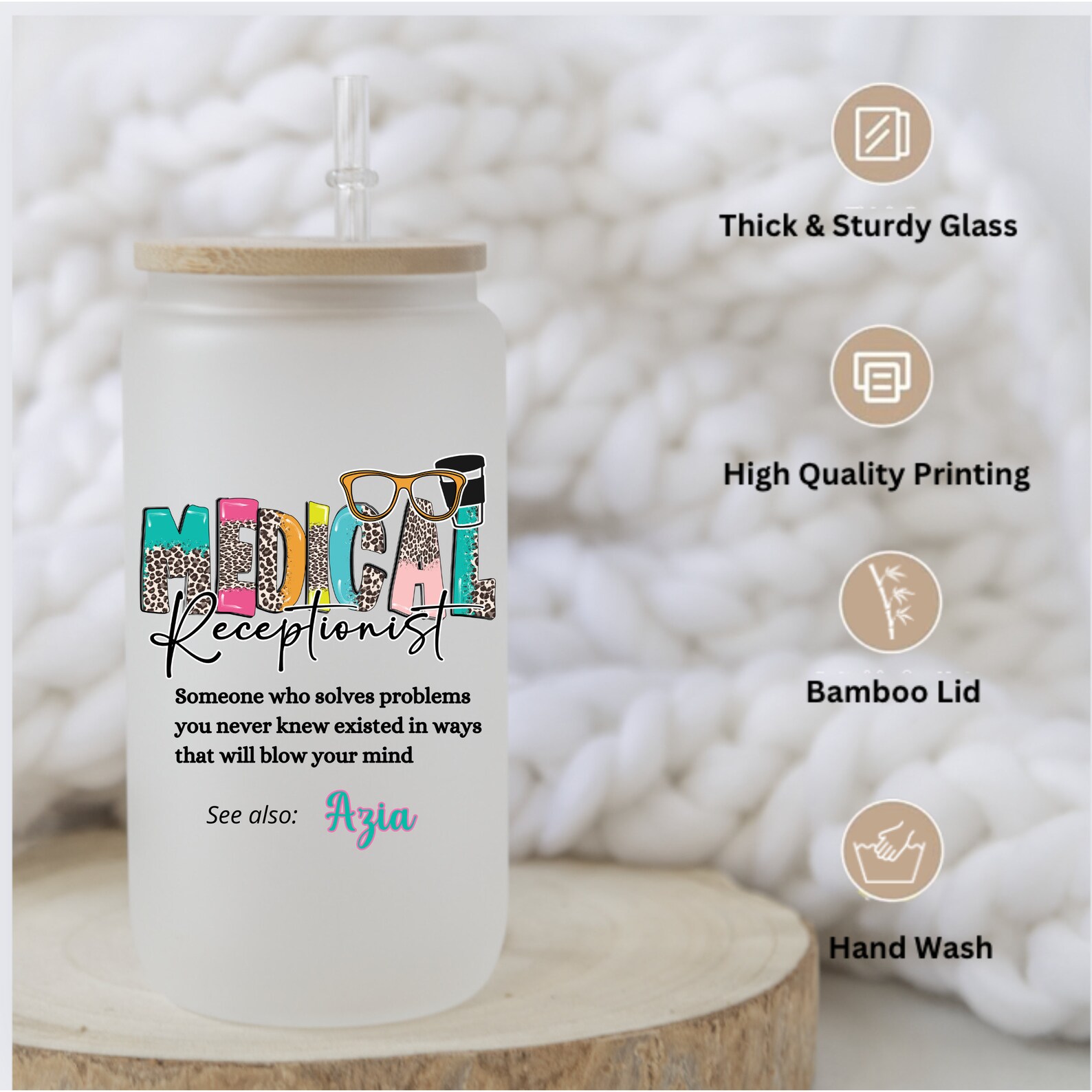 Medical Receptionist 16oz Iced Coffee Cup Personalized Medical ...