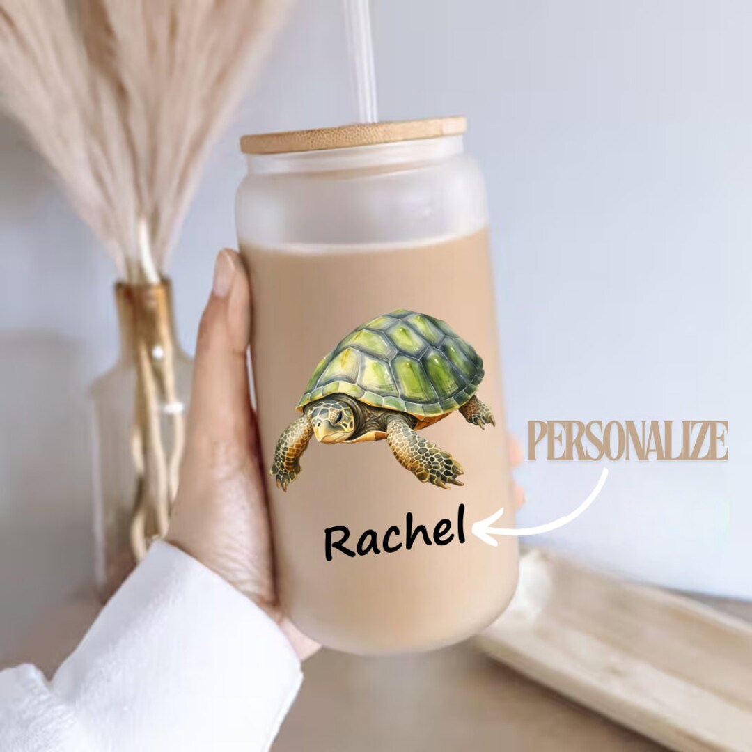 Turtle 16oz Iced Coffee Cup Personalized Turtle Gift, Cold Drink Cup ...