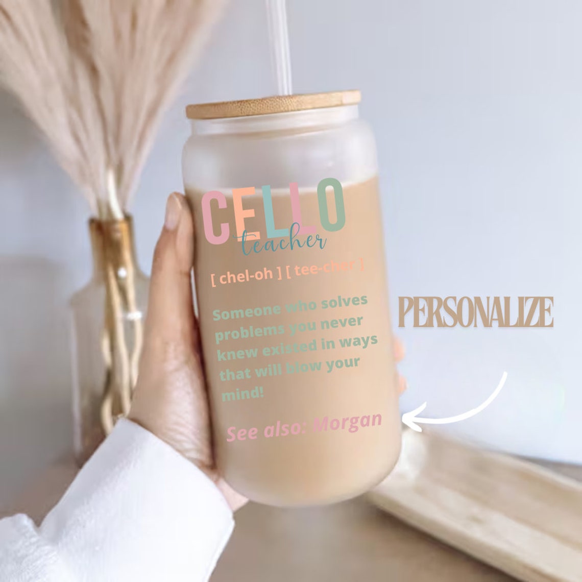 Cello Teacher 16oz Iced Coffee Cup Personalized Cello Teacher Gift ...