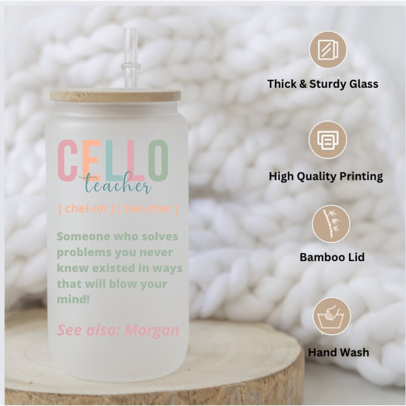 Cello Teacher 16oz Iced Coffee Cup Personalized Cello Teacher Gift ...