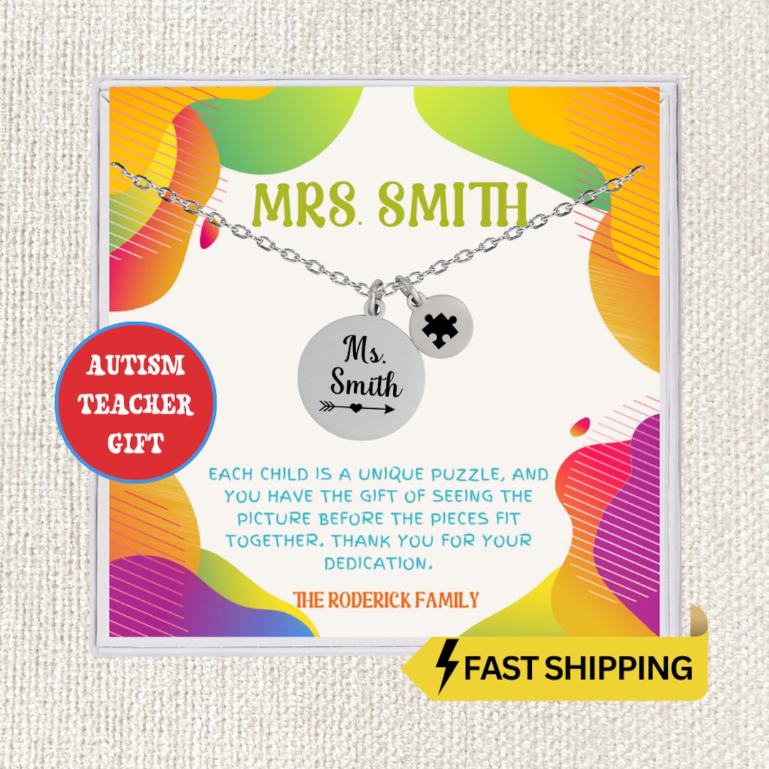 Autism Teacher Gift, Personalized Autism Necklace, Puzzle Necklace ...