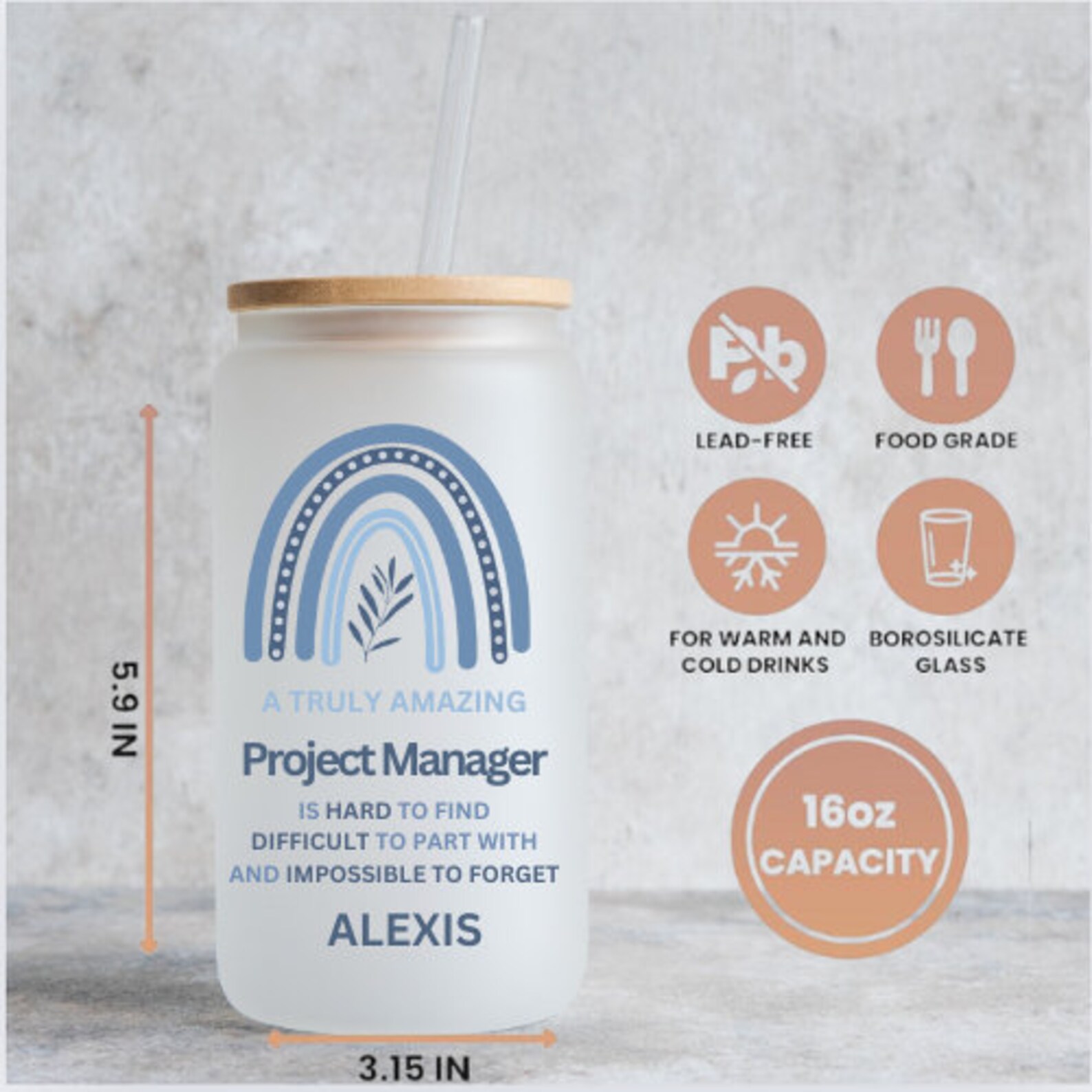 Project Manager 16oz Iced Coffee Cup Personalized Project Manager Gift ...