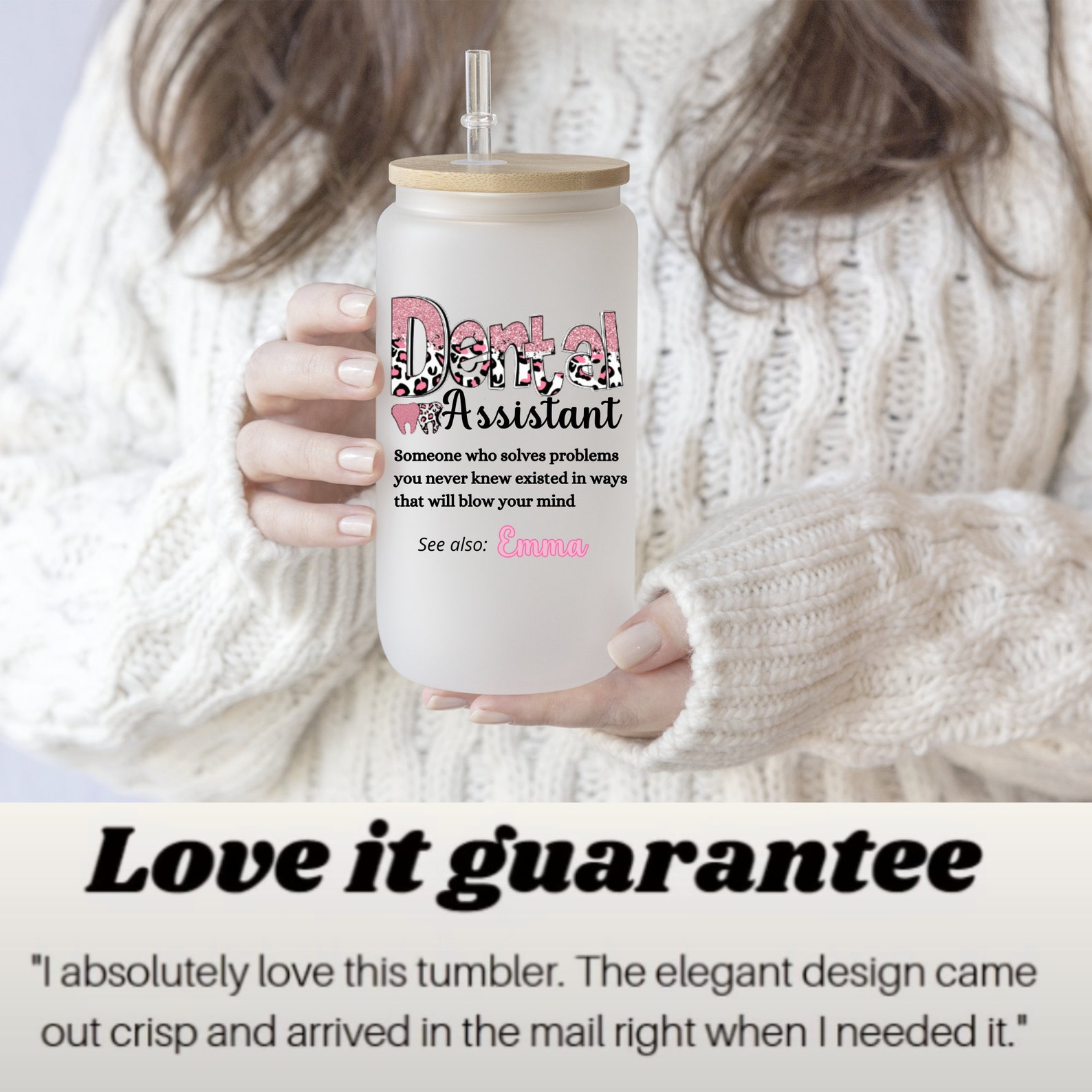 Dental Assistant 16oz Iced Coffee Cup Personalized Dental Assistant ...