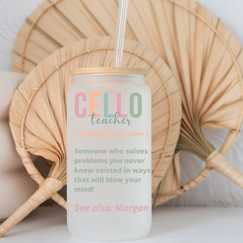 Cello Teacher 16oz Iced Coffee Cup Personalized Cello Teacher Gift ...
