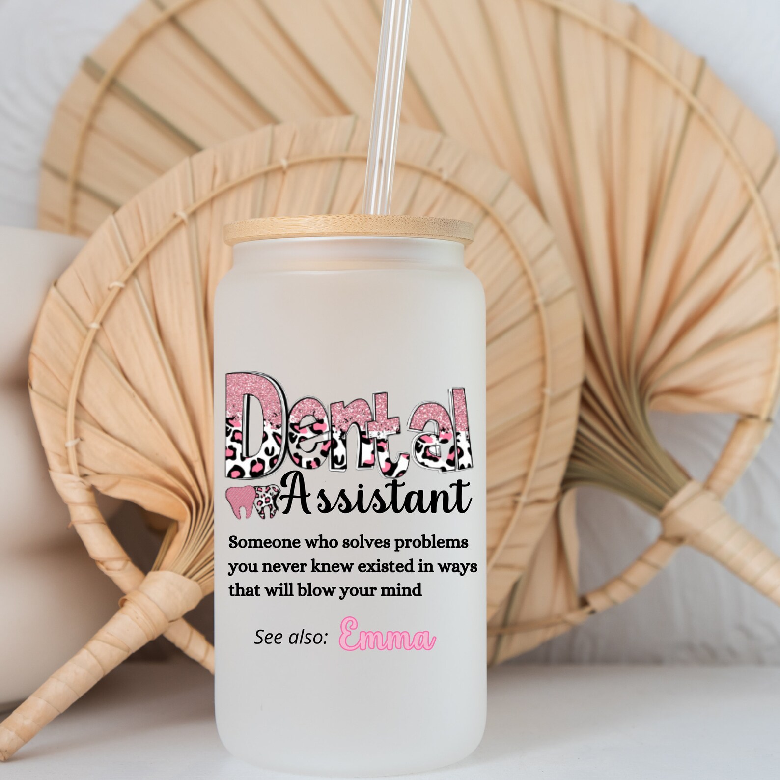 Dental Assistant 16oz Iced Coffee Cup Personalized Dental Assistant ...