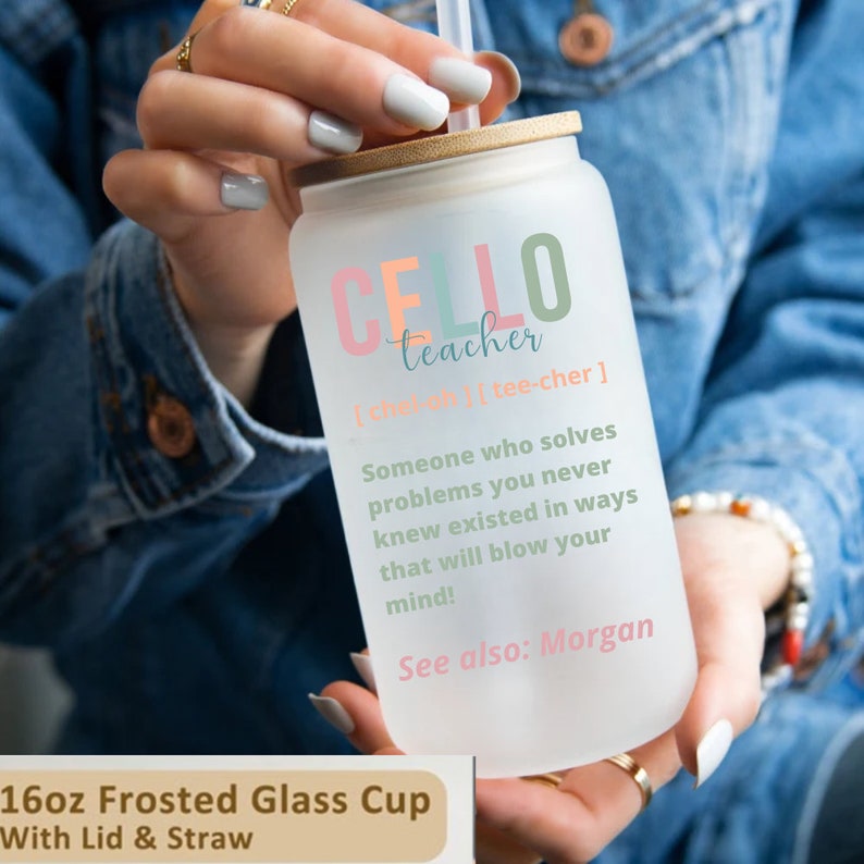 Cello Teacher 16oz Iced Coffee Cup Personalized Cello Teacher Gift ...