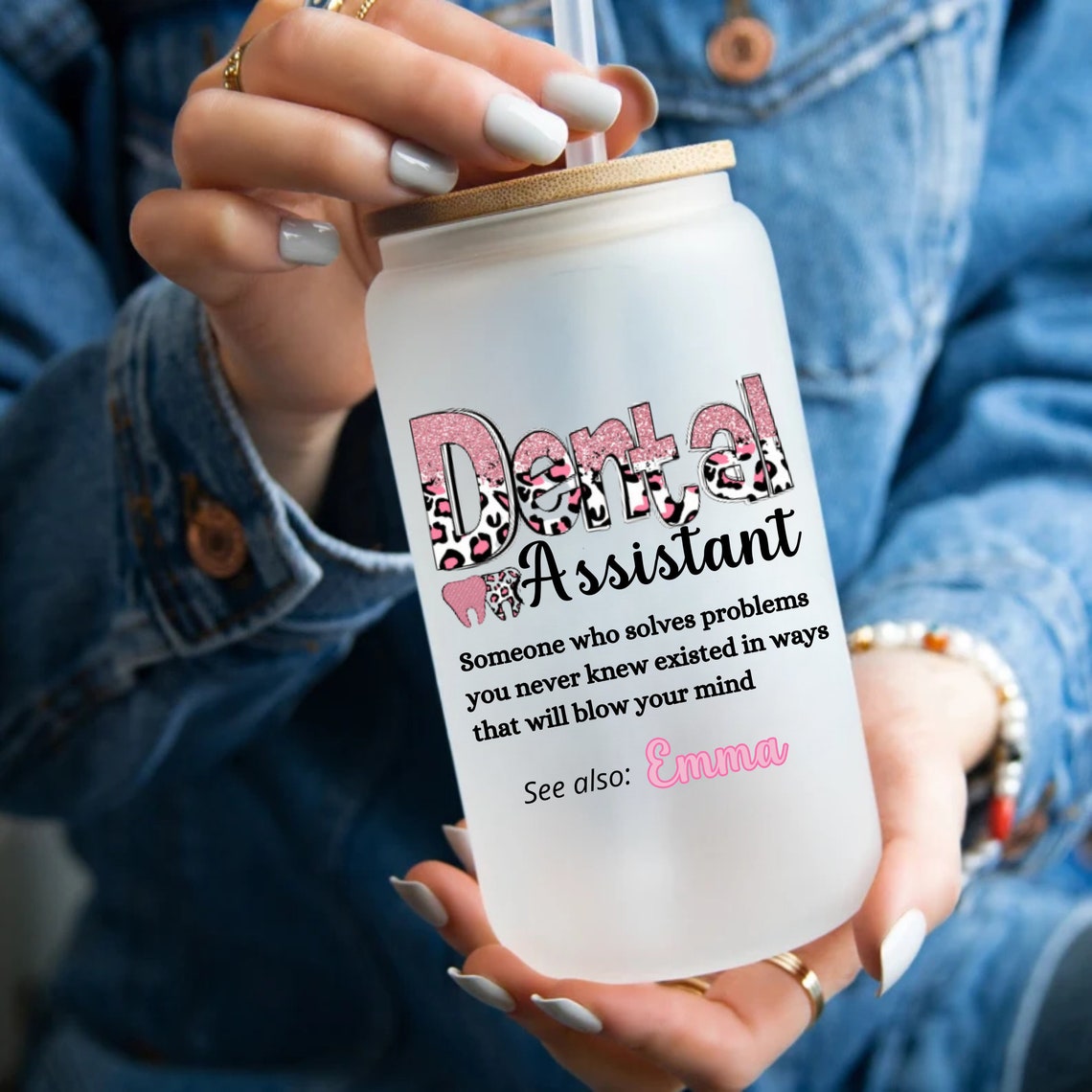 Dental Assistant 16oz Iced Coffee Cup Personalized Dental Assistant ...