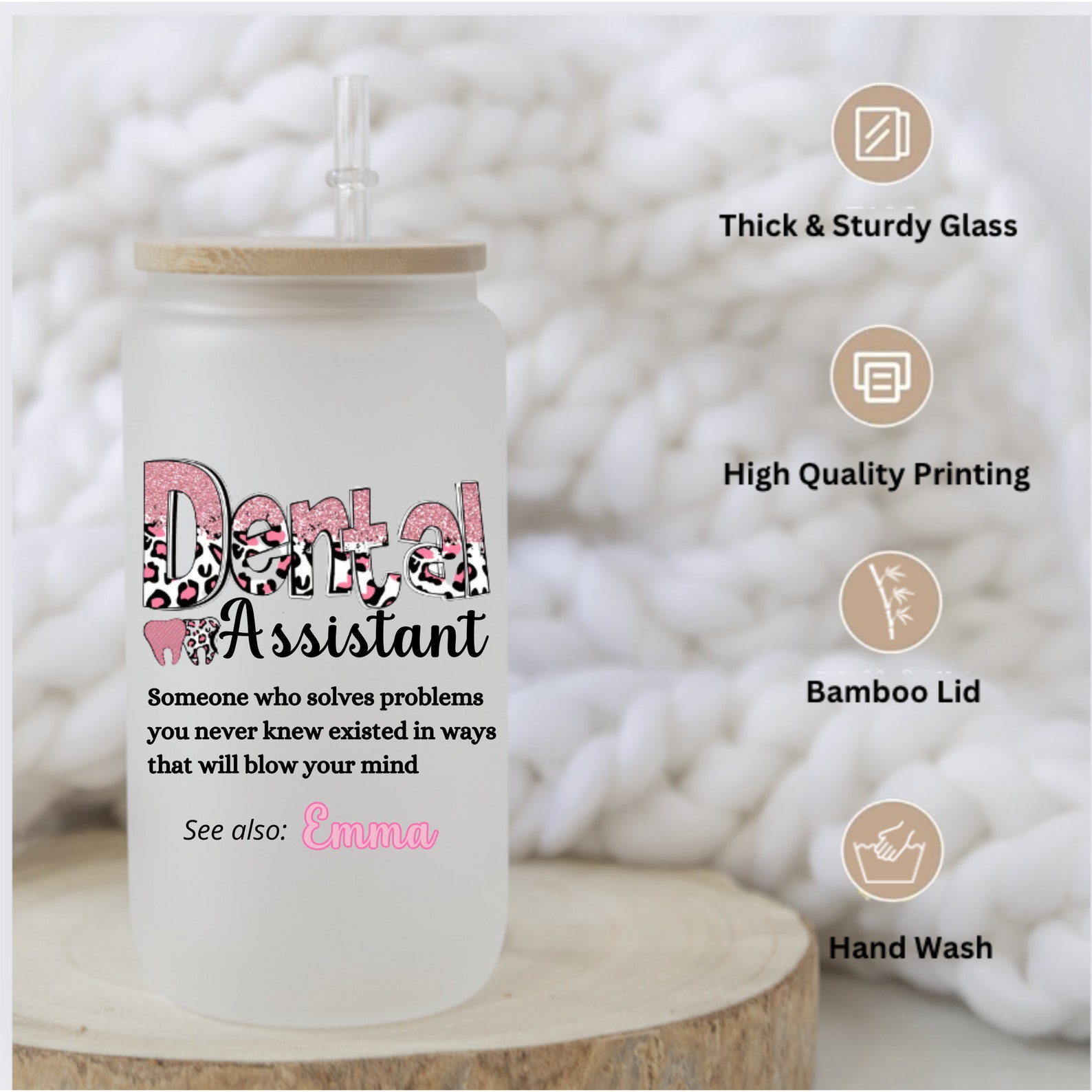 Dental Assistant 16oz Iced Coffee Cup Personalized Dental Assistant ...