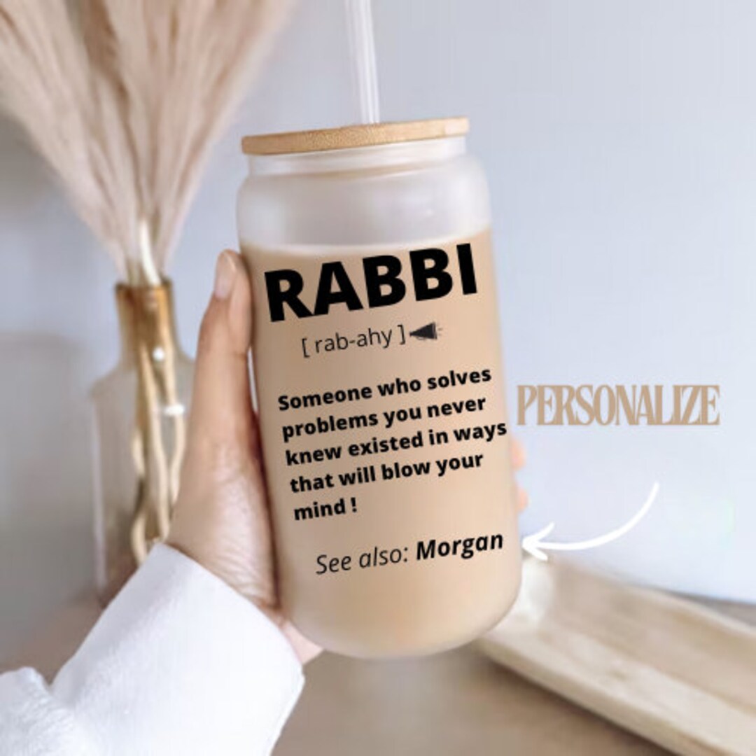 Rabbi 16oz Iced Coffee Cup Personalized Rabbi Gift, Cold Drink Cup ...