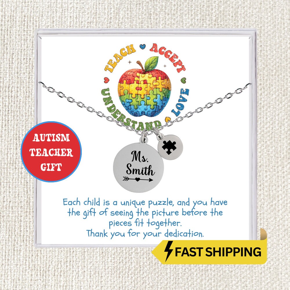 Autism Teacher Gift, Personalized Autism Necklace, Puzzle Necklace ...