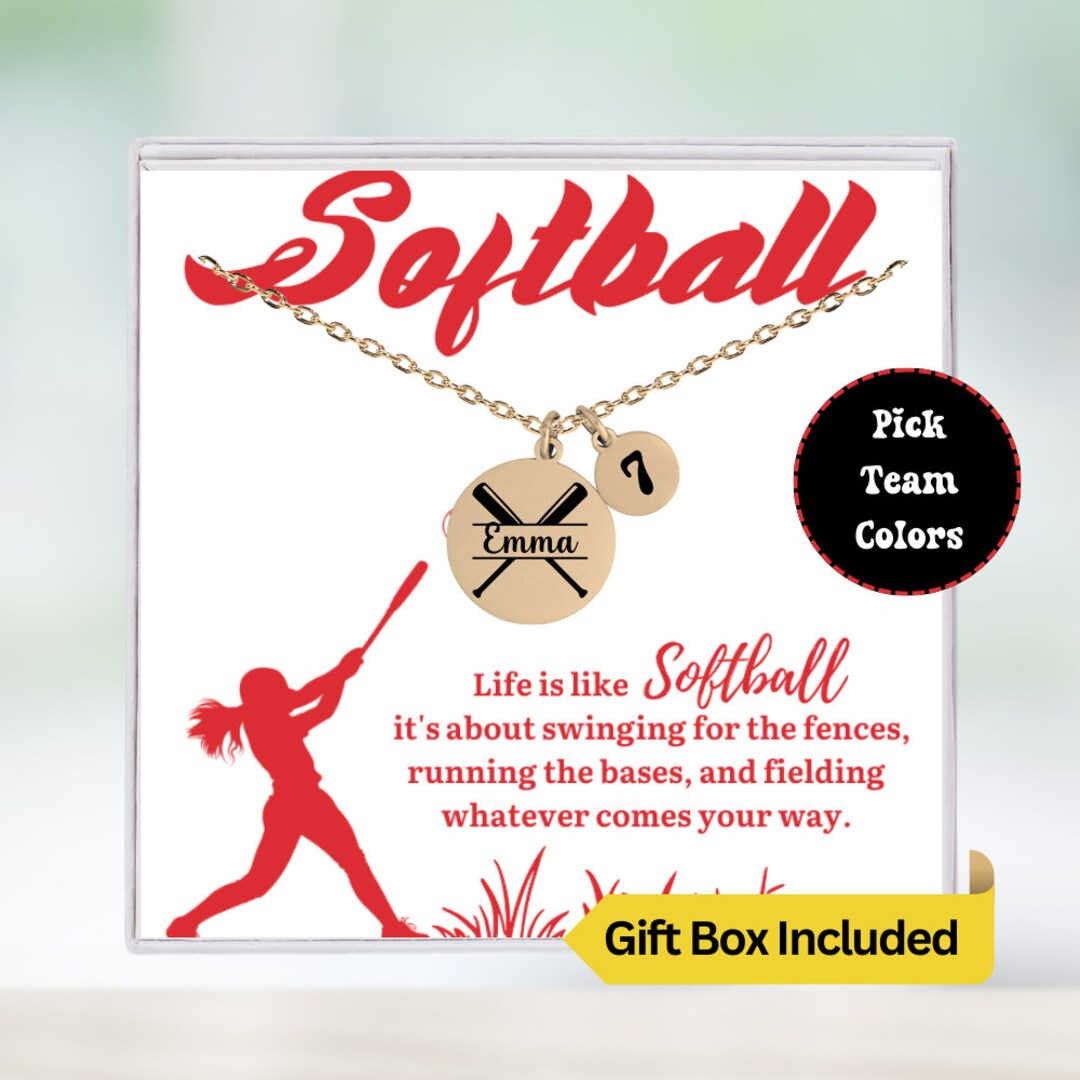 Personalized Softball Gifts, Girls Softball Necklace With Name & Number ...