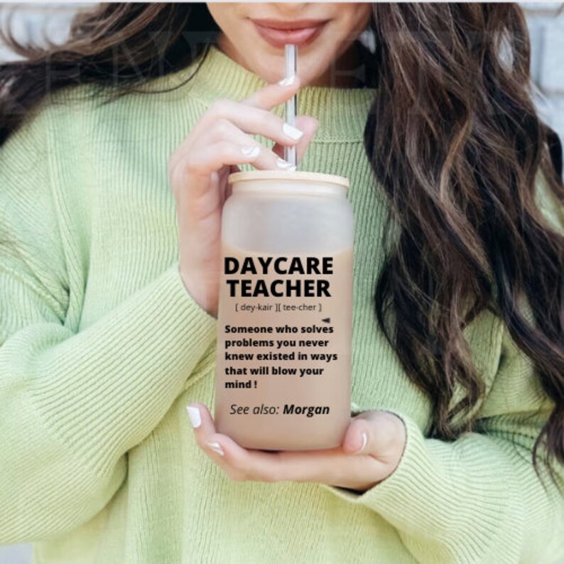 Daycare Teacher 16oz Iced Coffee Cup Personalized Daycare Teacher Gift ...