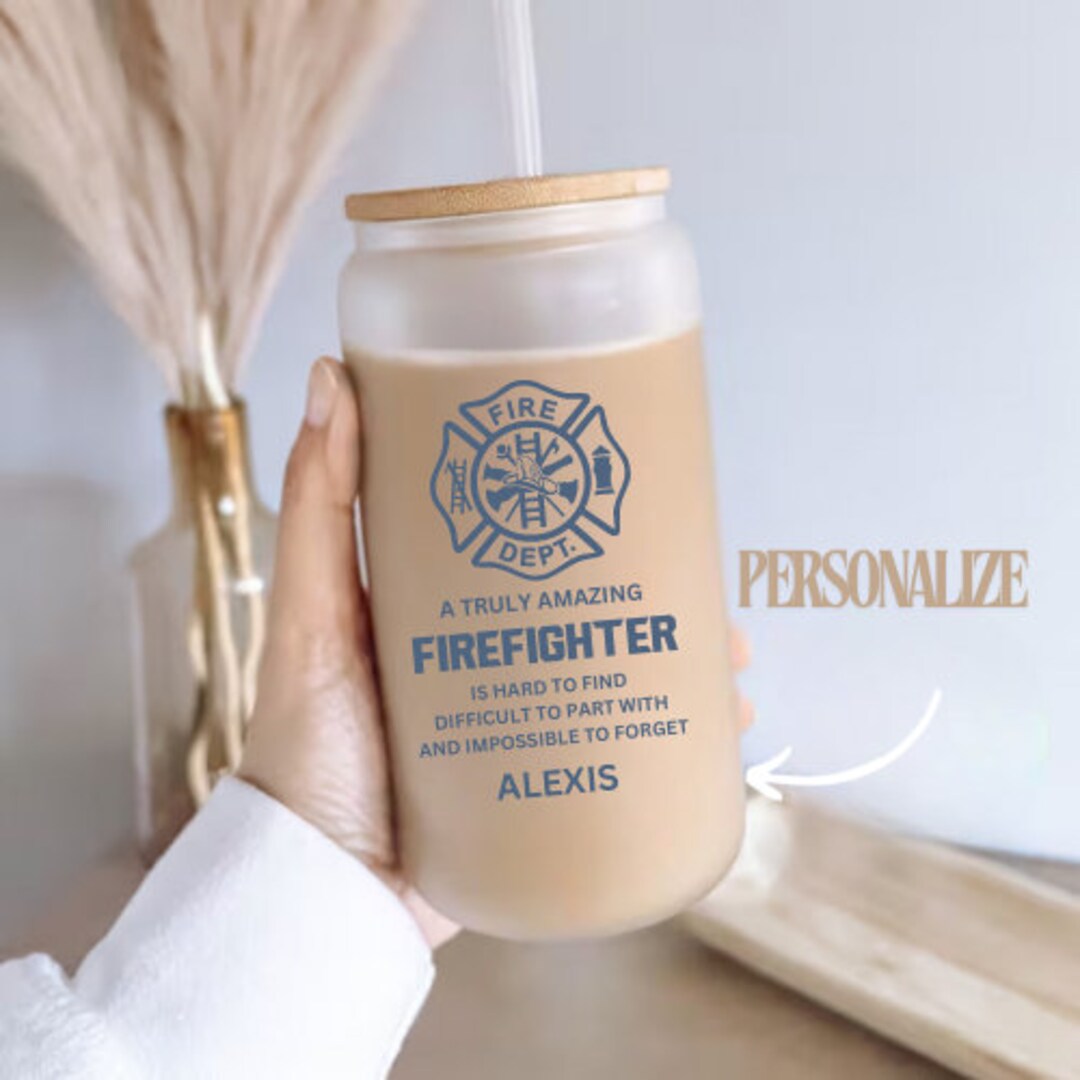 Fire Fighter 16oz Iced Coffee Cup Personalized Fire Fighter Gift, Cold ...