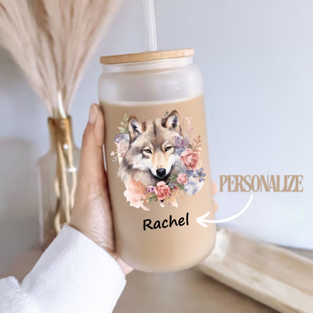 Woodland Wolf 16oz Iced Coffee Cup Personalized Woodland Wolf Gift ...