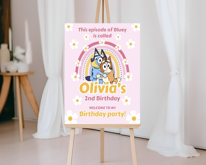 Editable Bluey Welcome Sign for Girl Blue Dog Birthday Sign Bluey ...