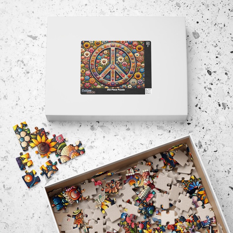 Impossible Puzzle, Peace Sign Hippie Art Puzzle, Colorful Mosaic Design ...