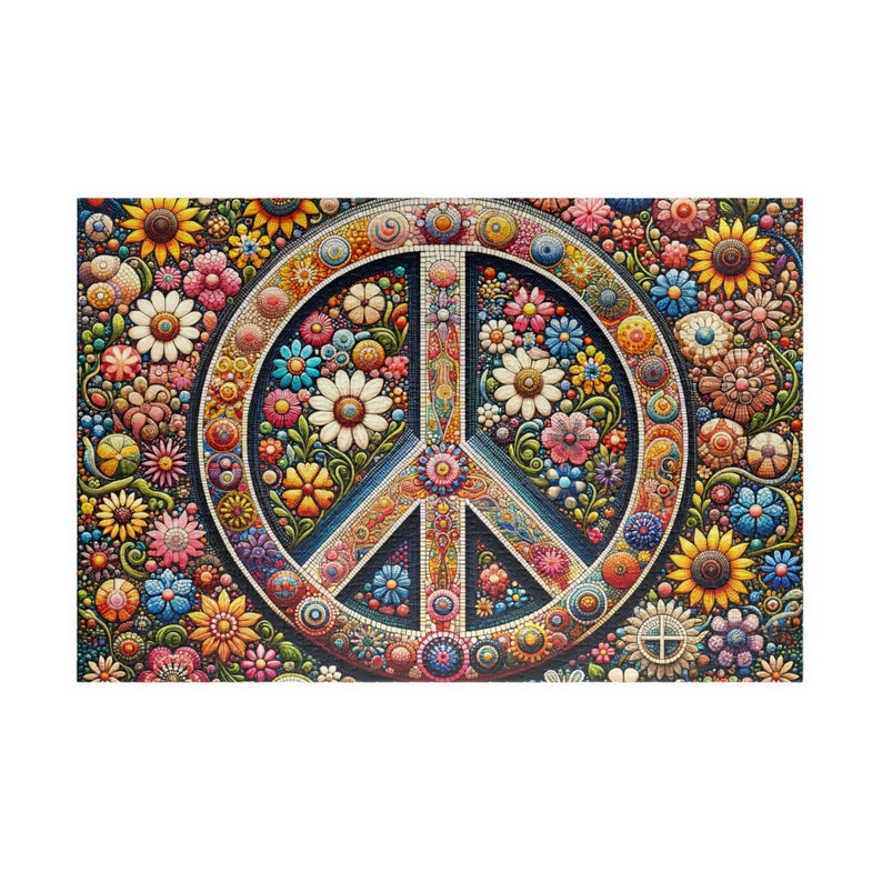 Impossible Puzzle, Peace Sign Hippie Art Puzzle, Colorful Mosaic Design ...