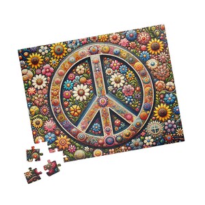 Impossible Puzzle, Peace Sign Hippie Art Puzzle, Colorful Mosaic Design ...