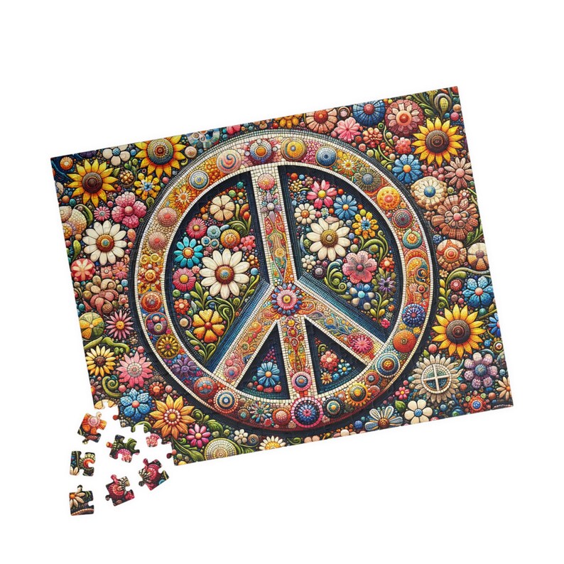 Impossible Puzzle, Peace Sign Hippie Art Puzzle, Colorful Mosaic Design ...