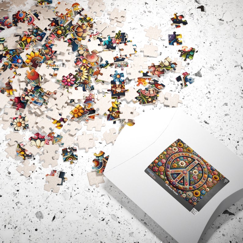 Impossible Puzzle, Peace Sign Hippie Art Puzzle, Colorful Mosaic Design ...