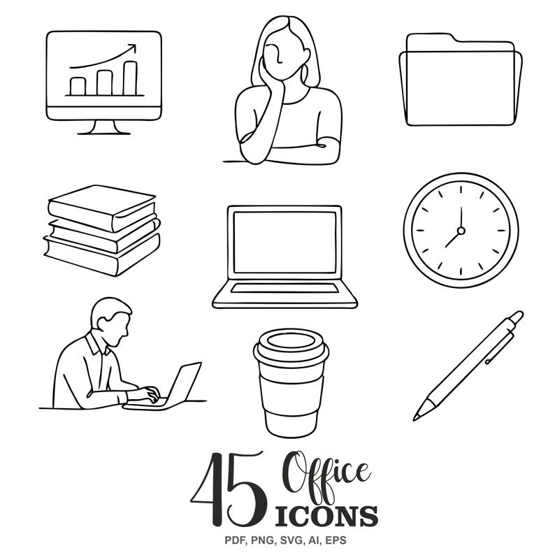 45 Minimalist Hand Drawn Icons| One Line Business Icons | Corporate ...